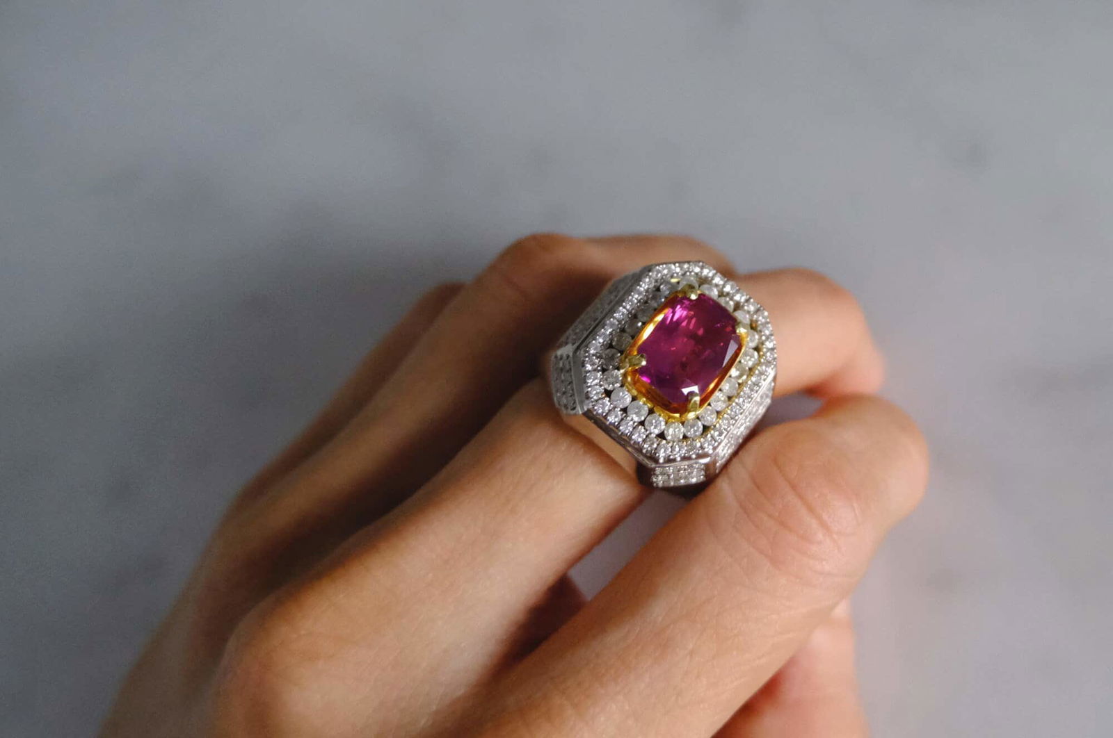6ct Dark Pink Sapphire Mens Ring 18k | Gem Gardener