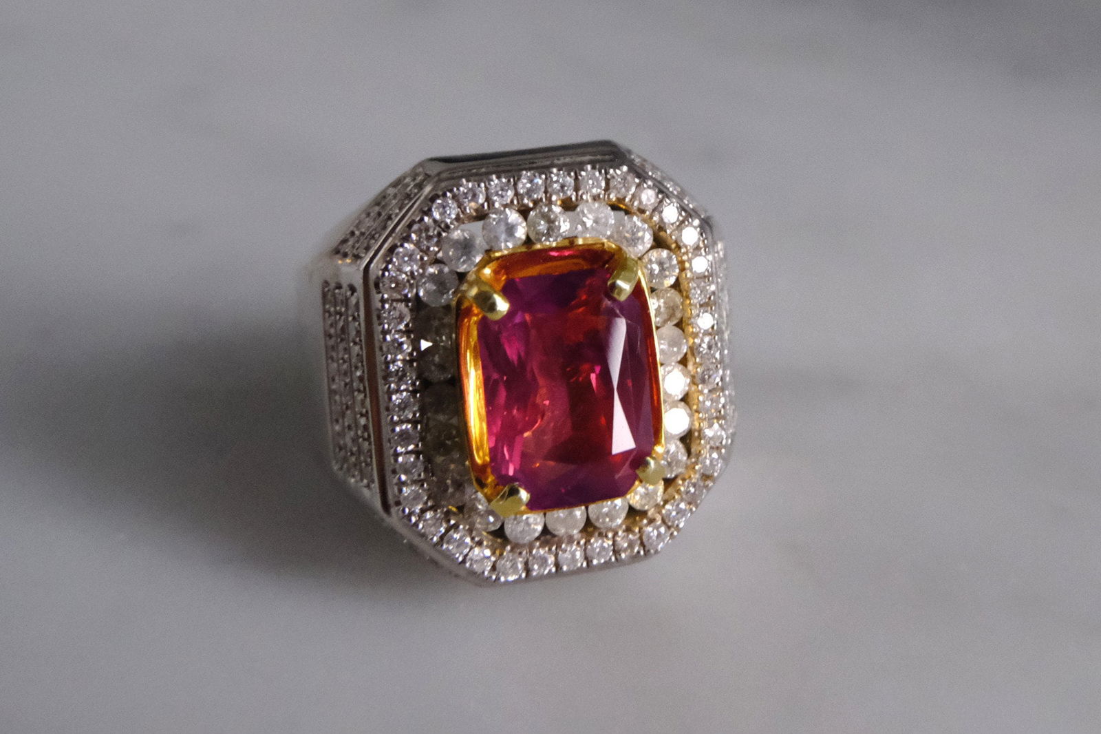6ct Dark Pink Sapphire Mens Ring 18k | Gem Gardener