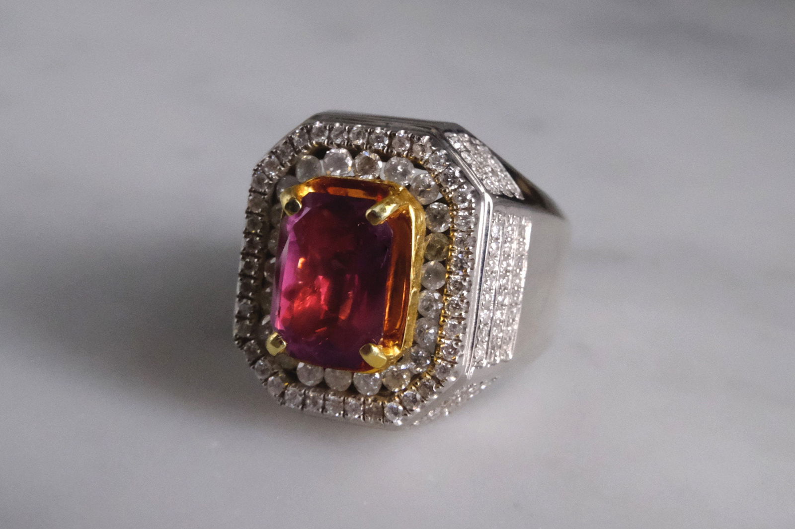 6ct Dark Pink Sapphire Mens Ring 18k | Gem Gardener