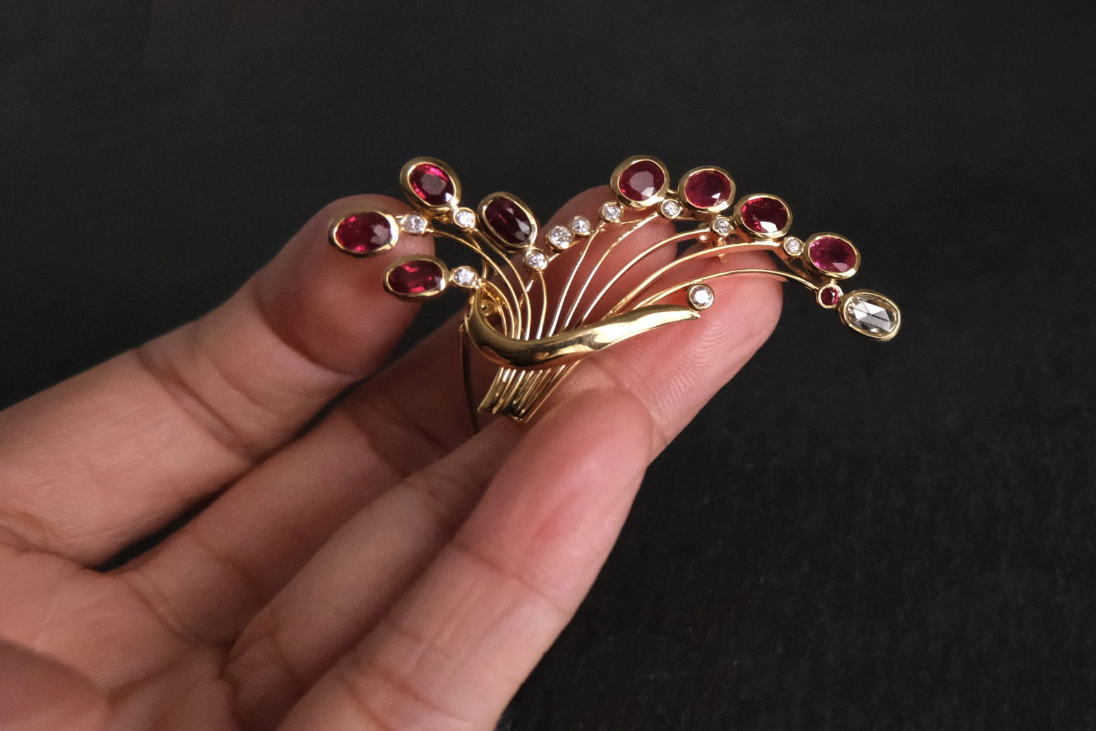 Burmese Red Ruby Brooch Pin Vintage 18k | Gem Gardener