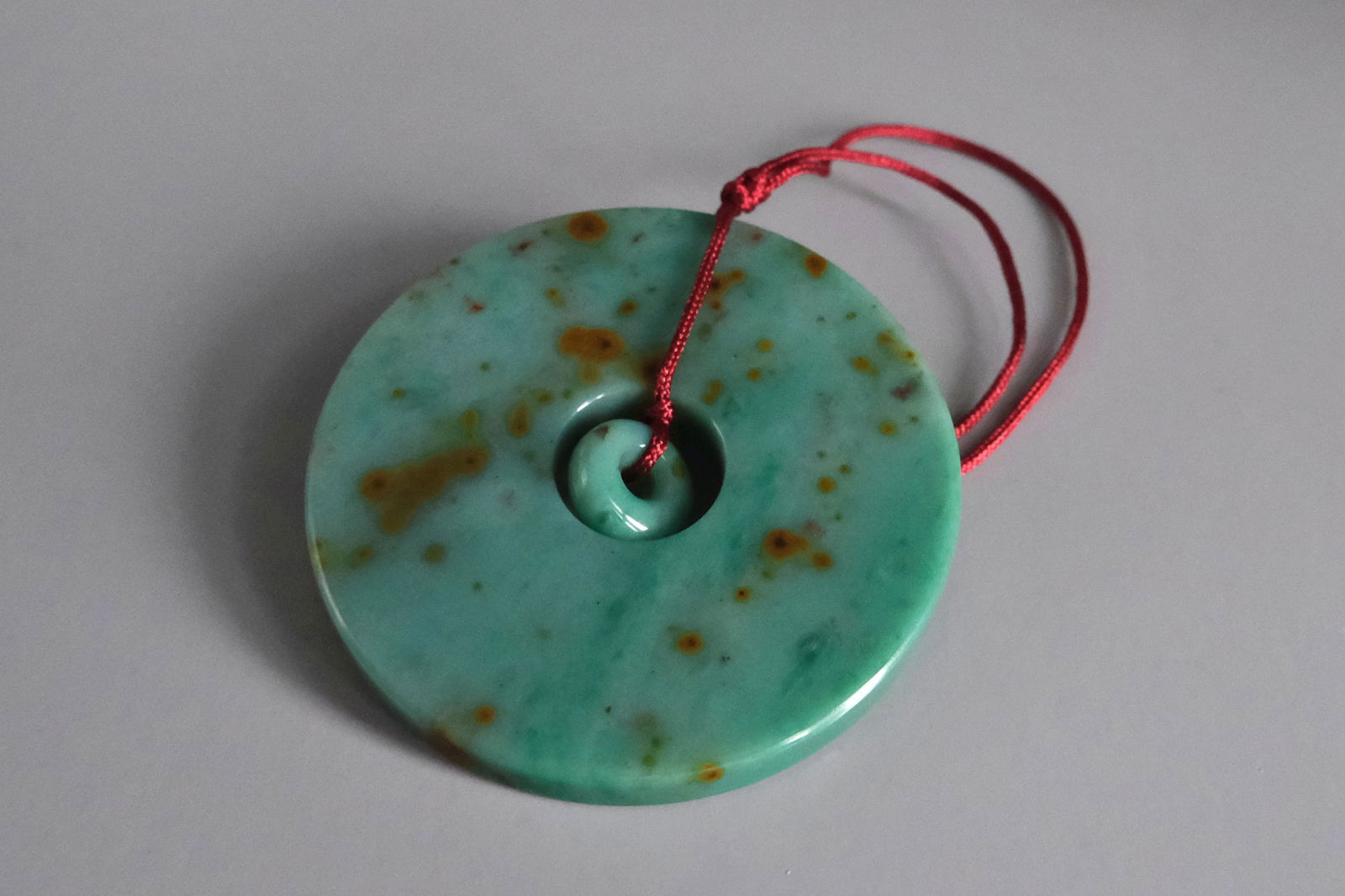 Large Green Jade Pendant Donut Carving Amulet | Gem Gardener