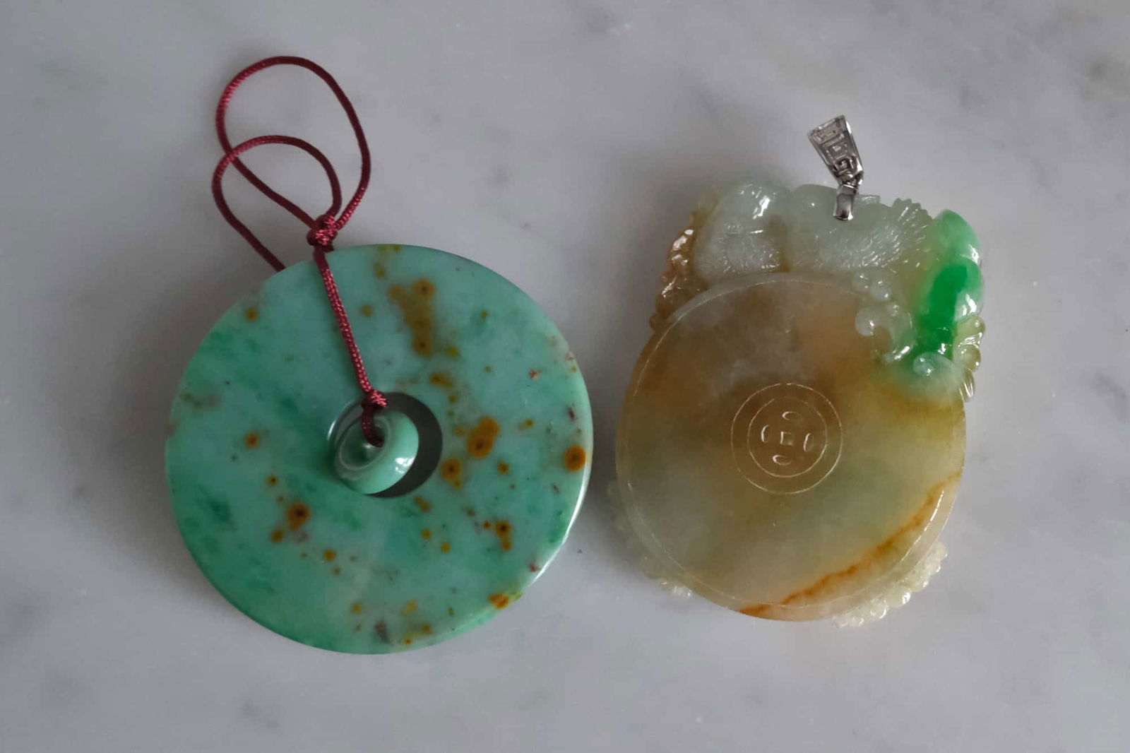 Large Green Jade Pendant Donut Carving Amulet | Gem Gardener
