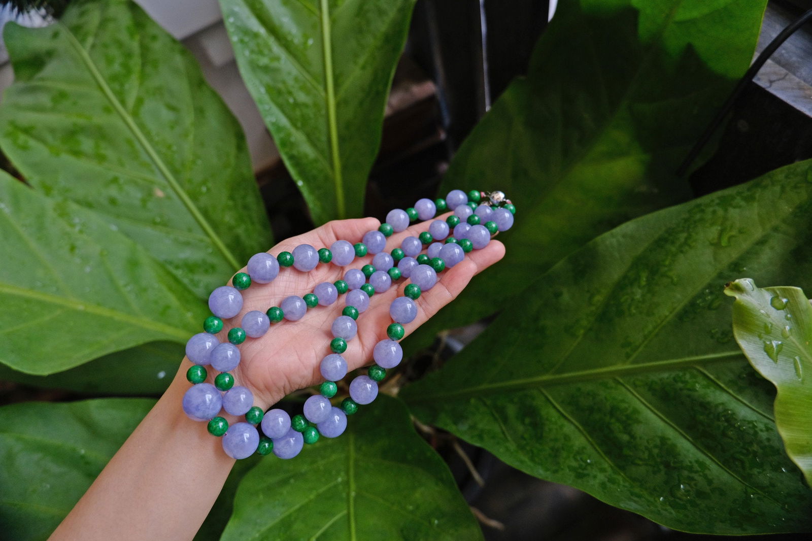 Translucent Green Lavender Jadeite Jade Necklace Double Strand Bead ...