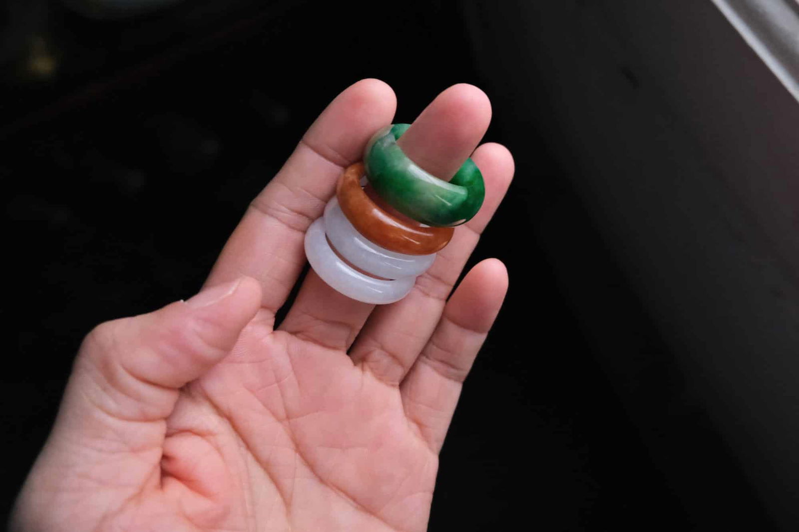 Set Green Red White Jadeite Jade Hololith Ring Vintage | GEM GARDENER