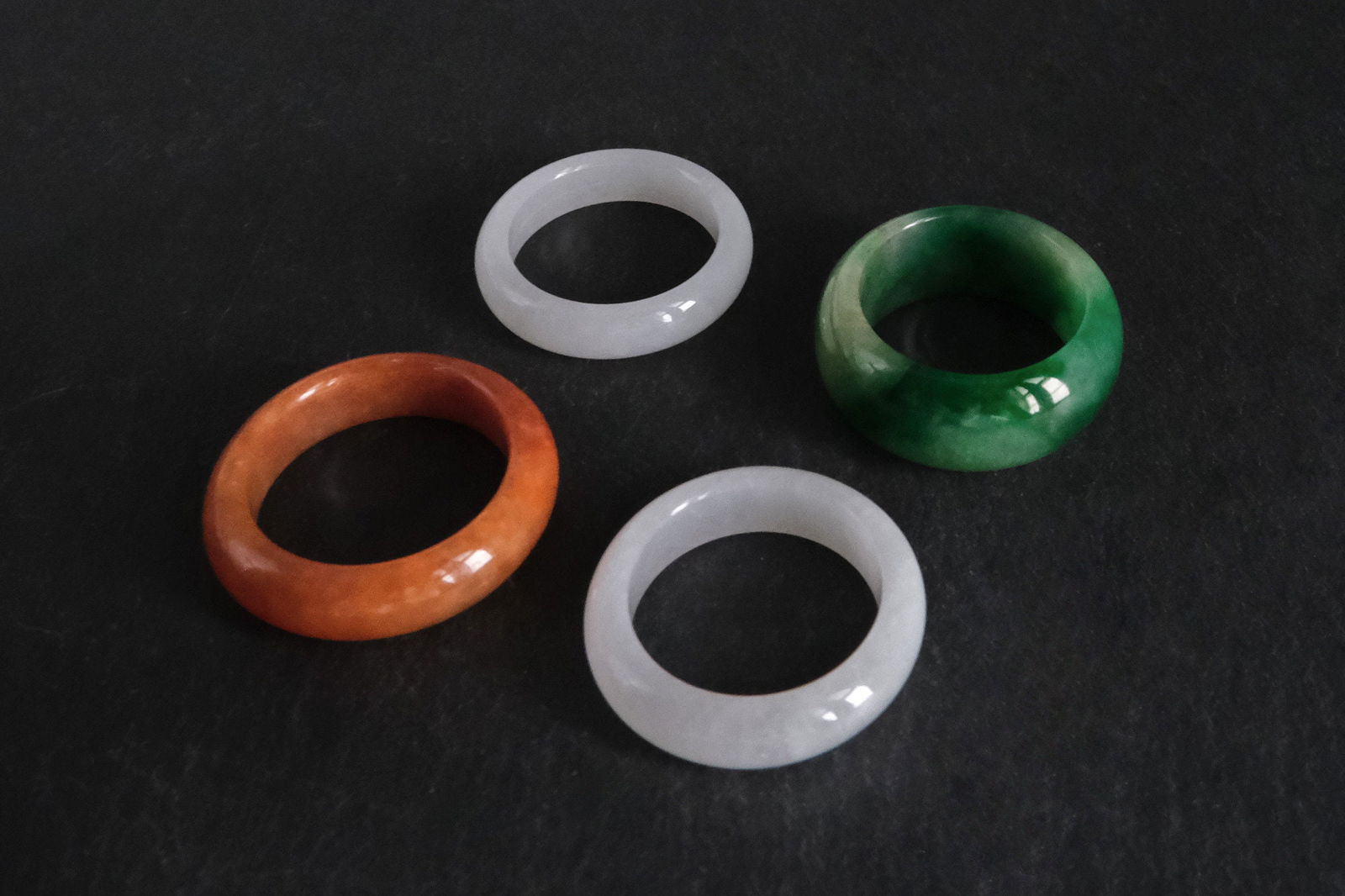 Set Green Red White Jadeite Jade Hololith Ring Vintage | GEM GARDENER