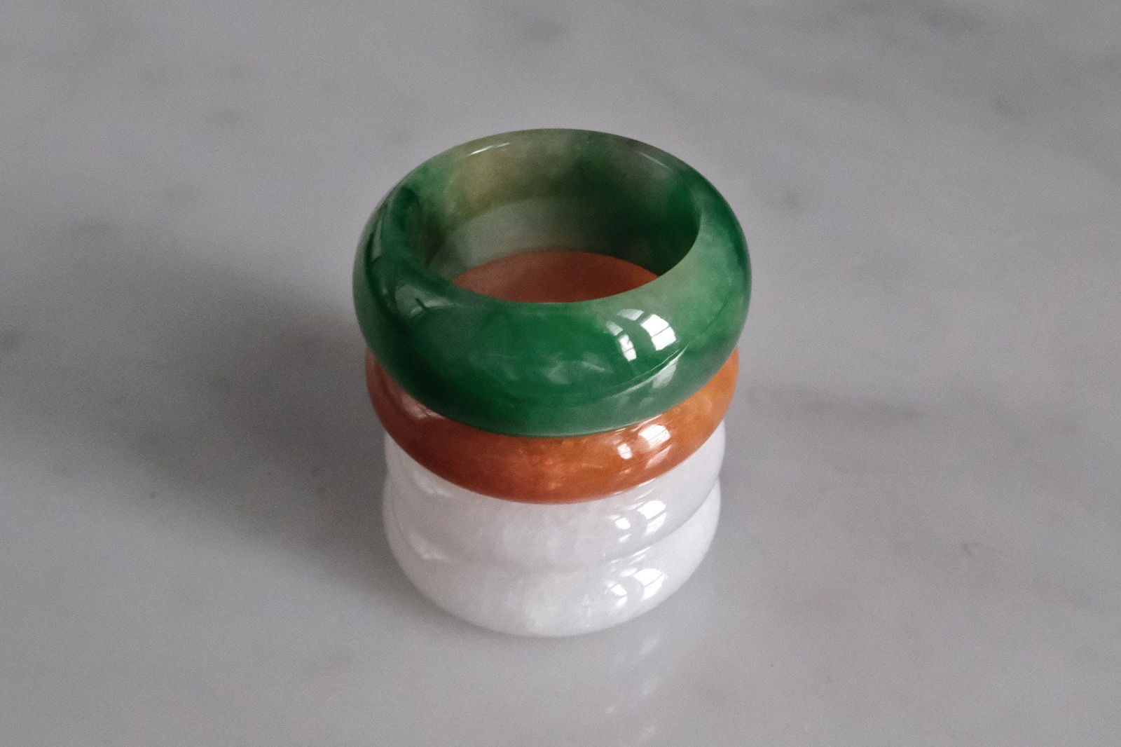 Set Green Red White Jadeite Jade Hololith Ring Vintage | GEM GARDENER