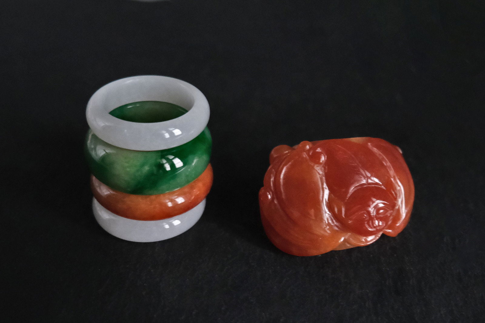 Set Green Red White Jadeite Jade Hololith Ring Vintage | GEM GARDENER