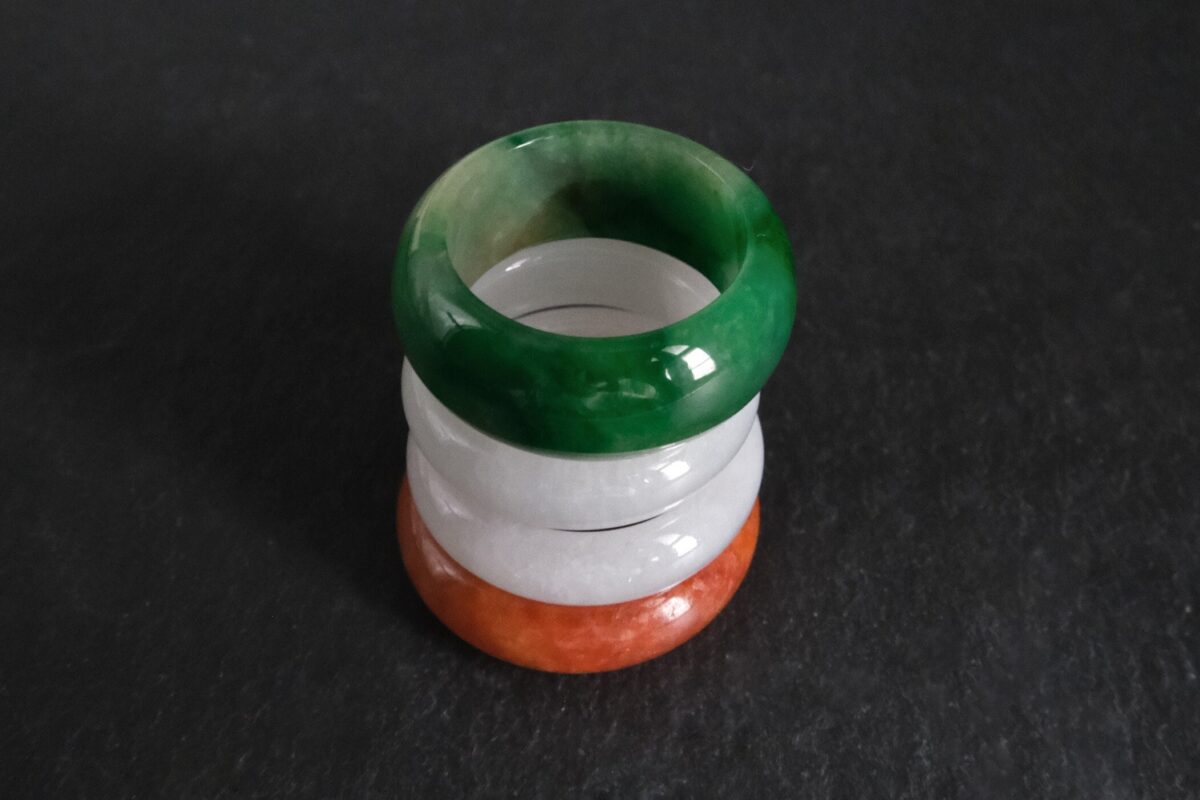Set Green Red White Jadeite Jade Hololith Ring Vintage | GEM GARDENER