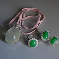 Sizable Jadeite Jade Earrings Ring Set Halo | GEM GARDENER