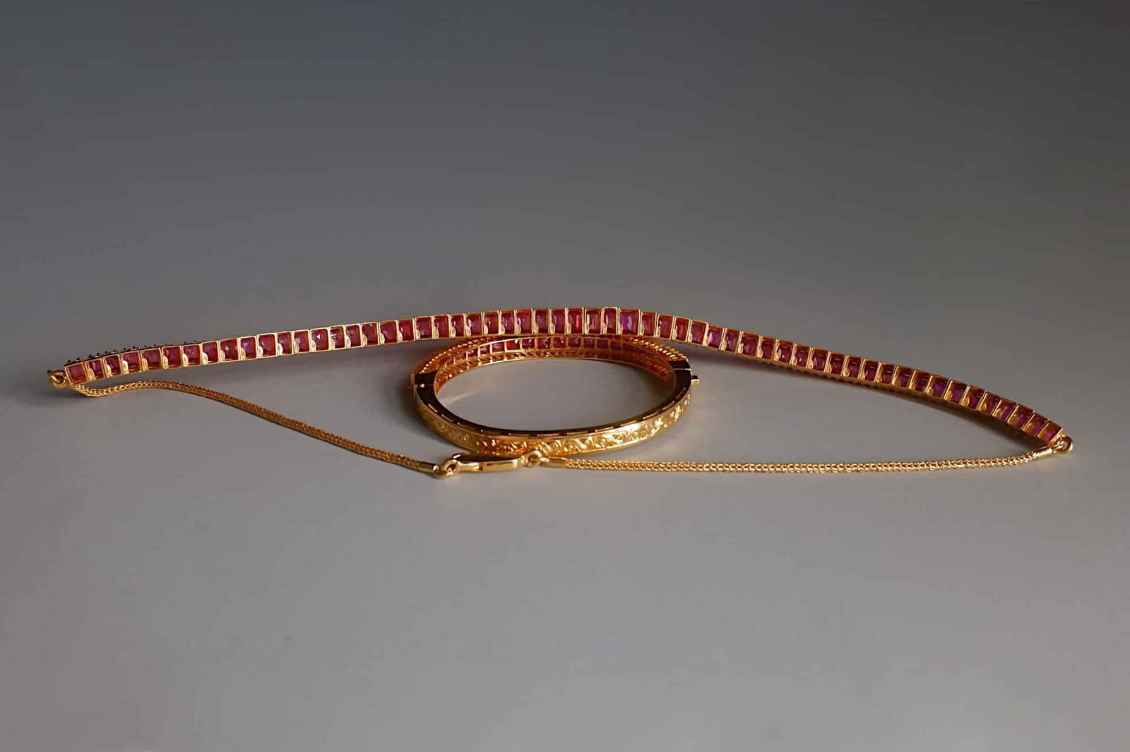 Unheated Burma Ruby Necklace Bangle Emerald Cut 22k Vintage | Gem Gardener