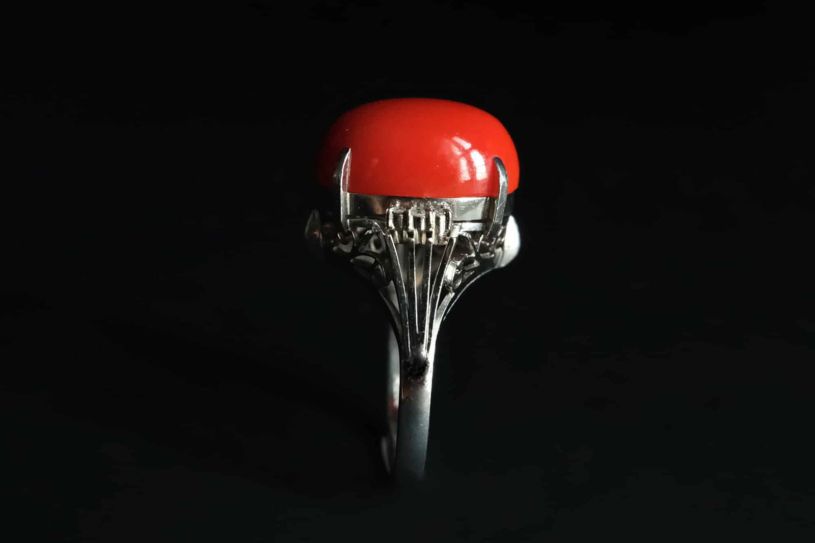 Platinum Red Coral Dome Ring | Gem Gardener