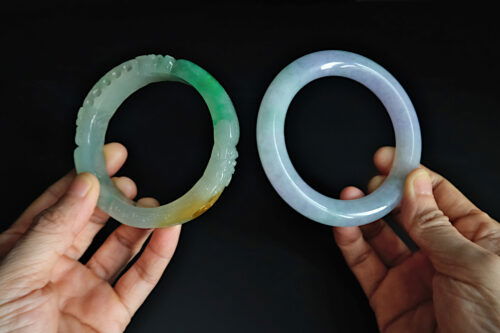 Glow Lavender Green Jade Bangle 58mm | Gem Gardener