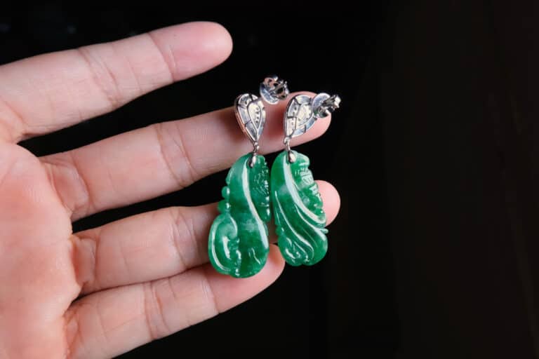 Carved Art Deco Jade Earrings Drop 18k | Gem Gardener