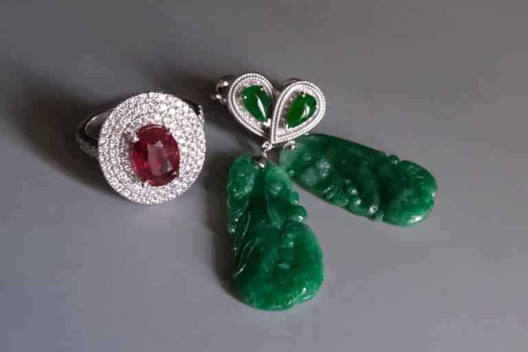 Carved Art Deco Jade Earrings Drop 18k | Gem Gardener