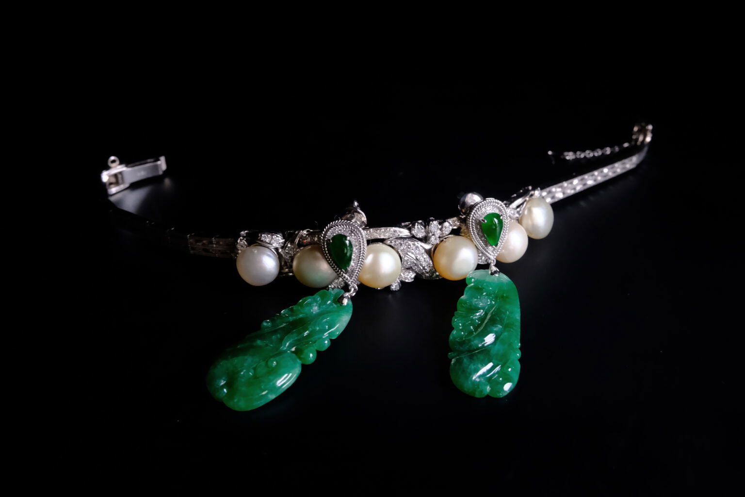 Carved Art Deco Jade Earrings Drop 18k | Gem Gardener